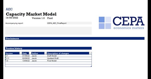 Capacity Market Model - CEPA Spreadsheet